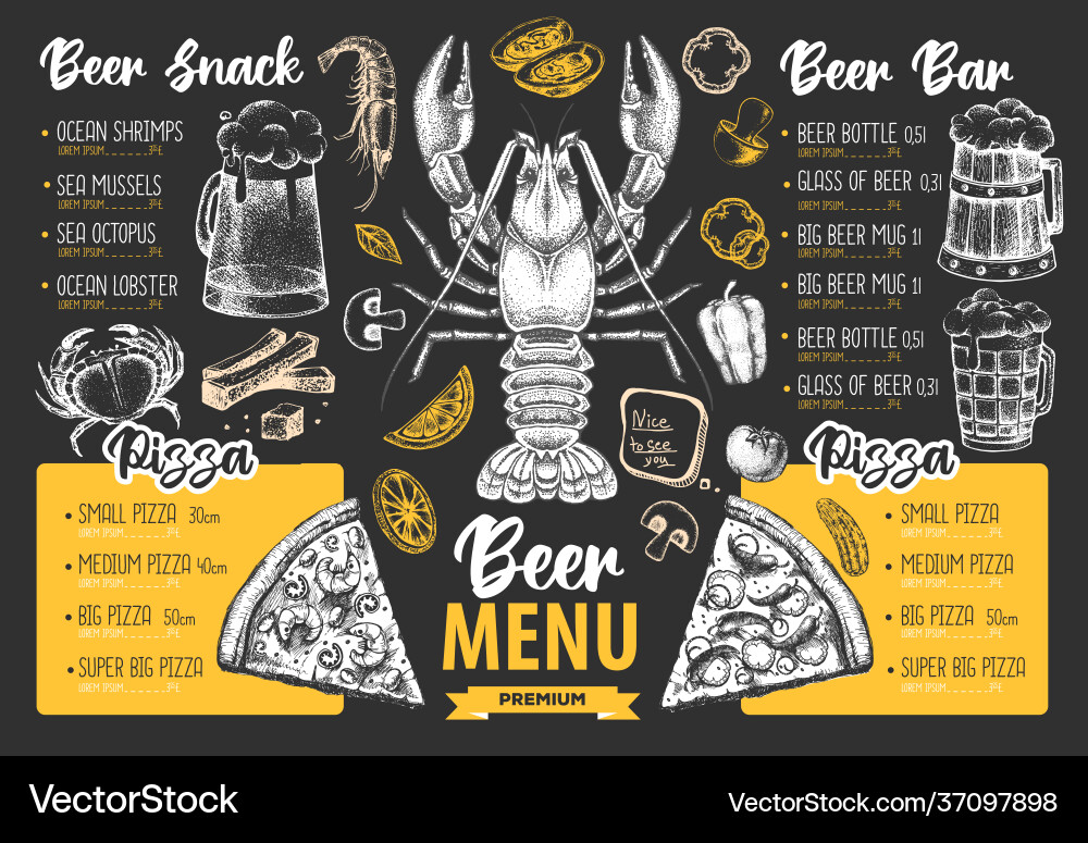 Restaurant beer menu design Royalty Free Vector Image