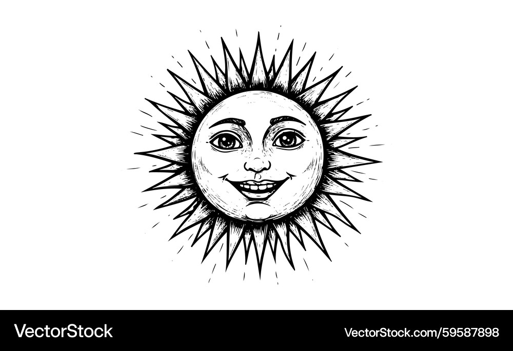 Smiling Sun with Radiating Beams – Royalty-Free Vector | VectorStock
