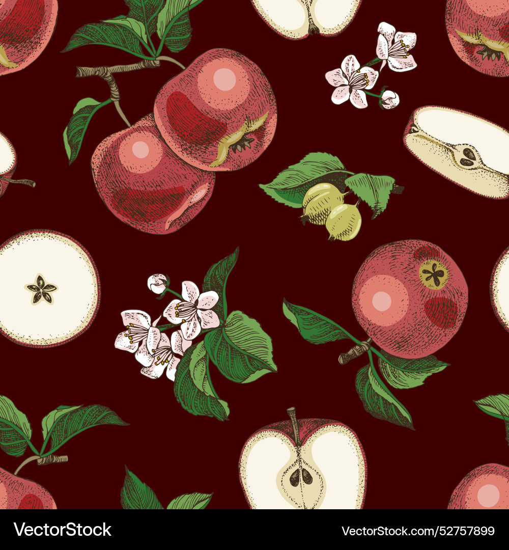 Apples seamless pattern Royalty Free Vector Image
