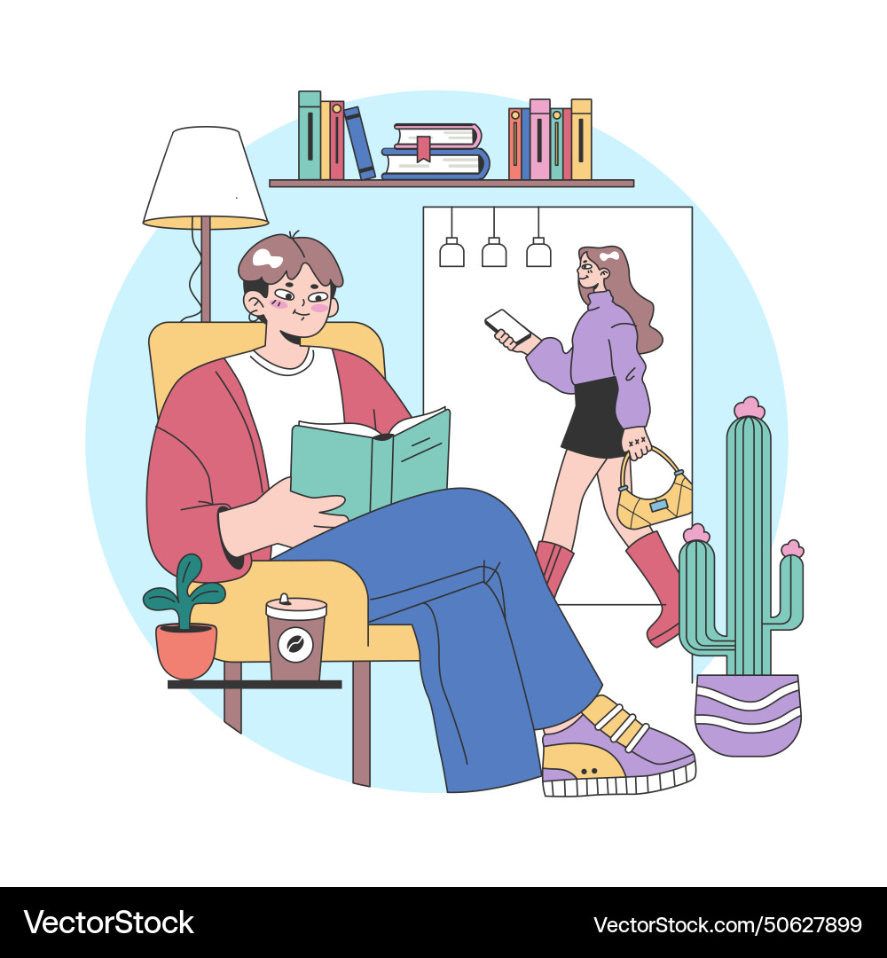 Cozy office reading nook concept flat Royalty Free Vector