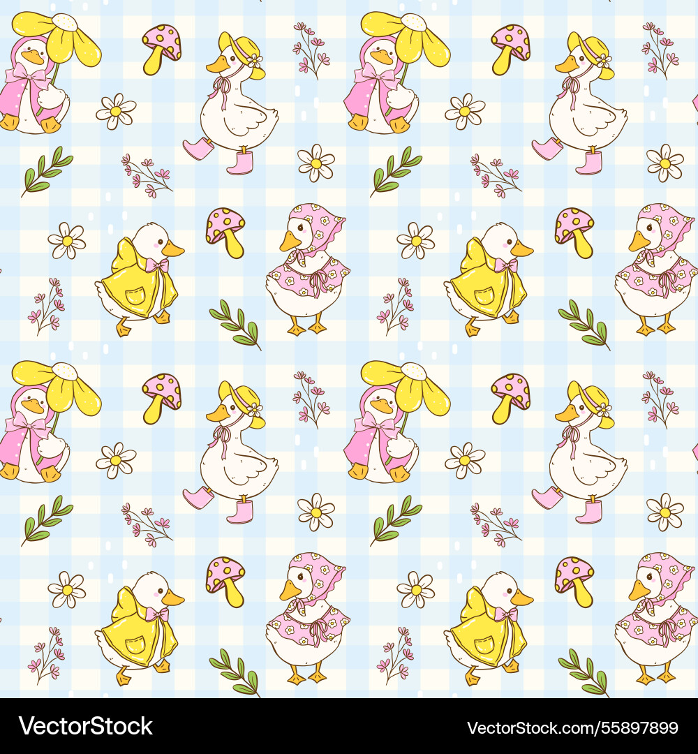 Cute cottage core spring duck seamless pattern Vector Image