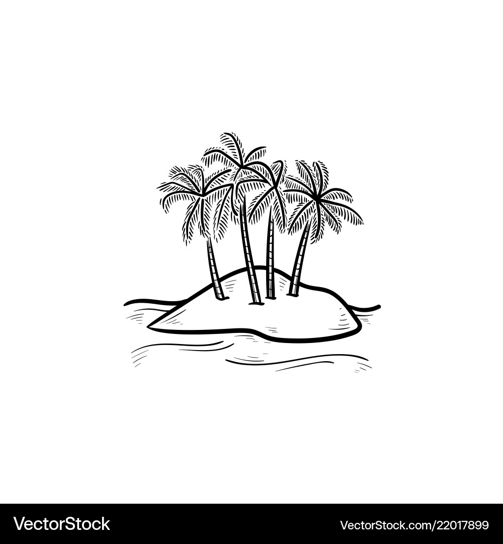 Island with palm trees hand drawn outline doodle Vector Image