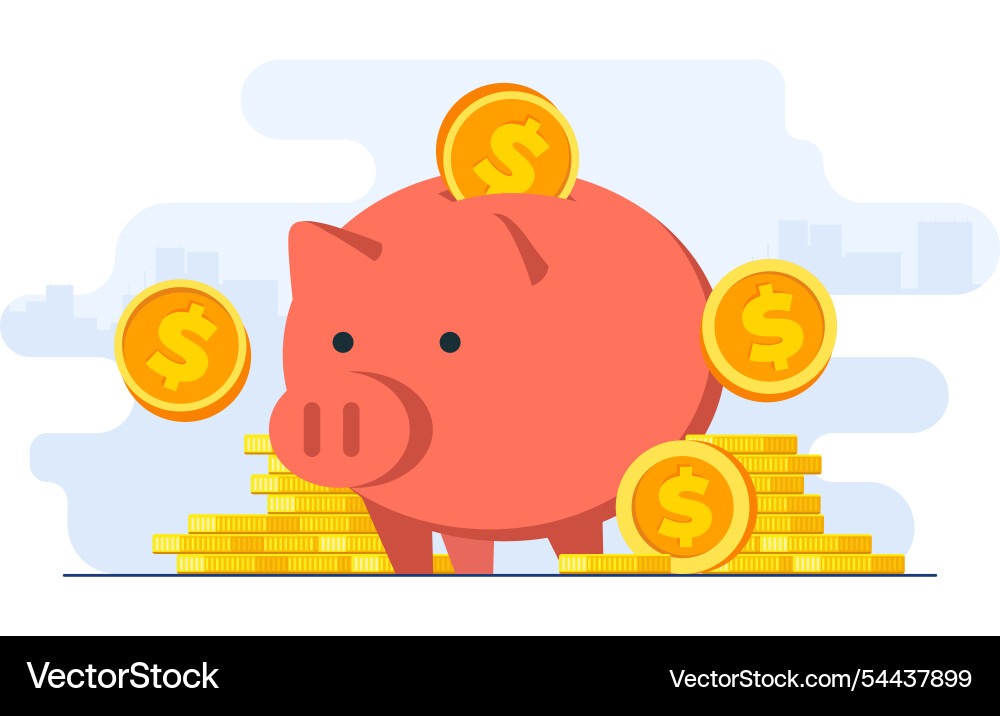 Piggy bank with coins flat template saving money Vector Image