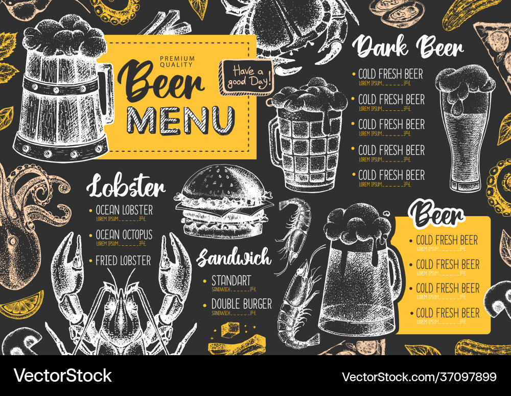 Restaurant beer menu design Royalty Free Vector Image