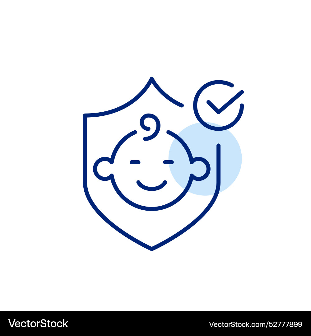 Smiling baby face shield and checkmark Royalty Free Vector
