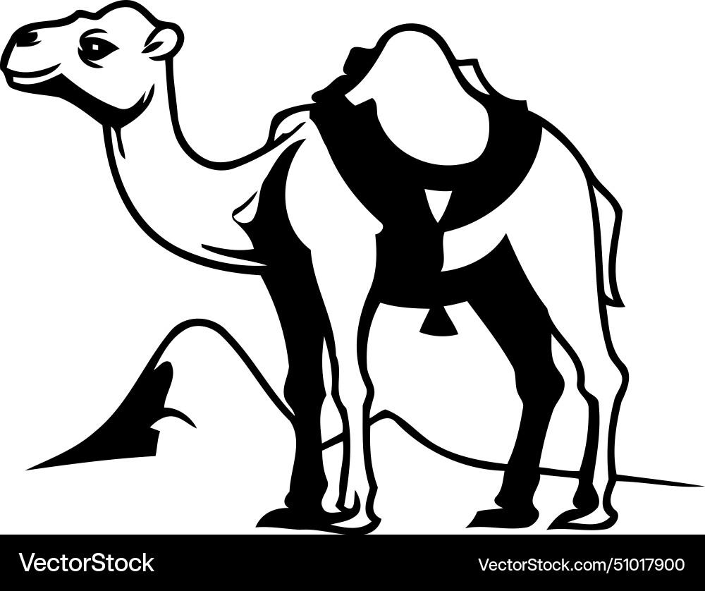 Camel on the sand in flat cartoon style Royalty Free Vector