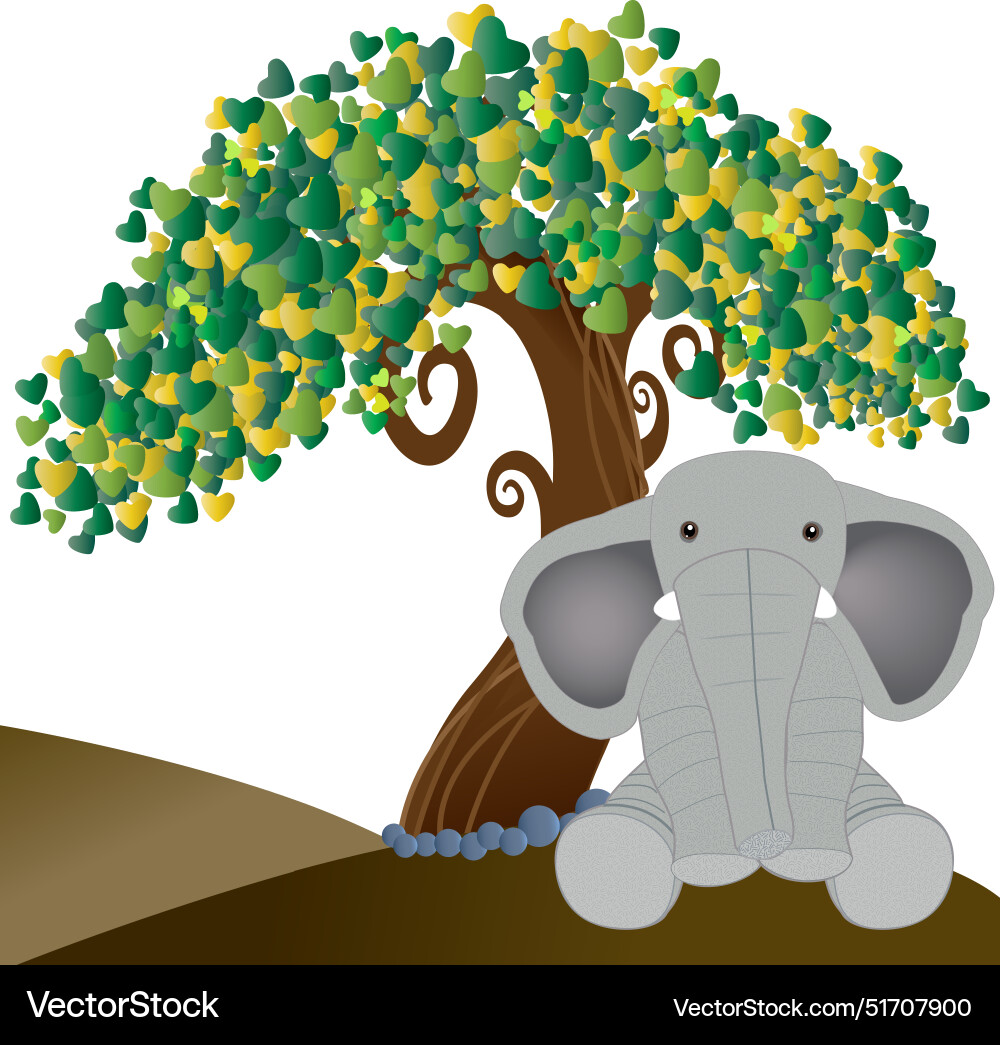 Cartoon elephant resting on a hill under a tree Vector Image