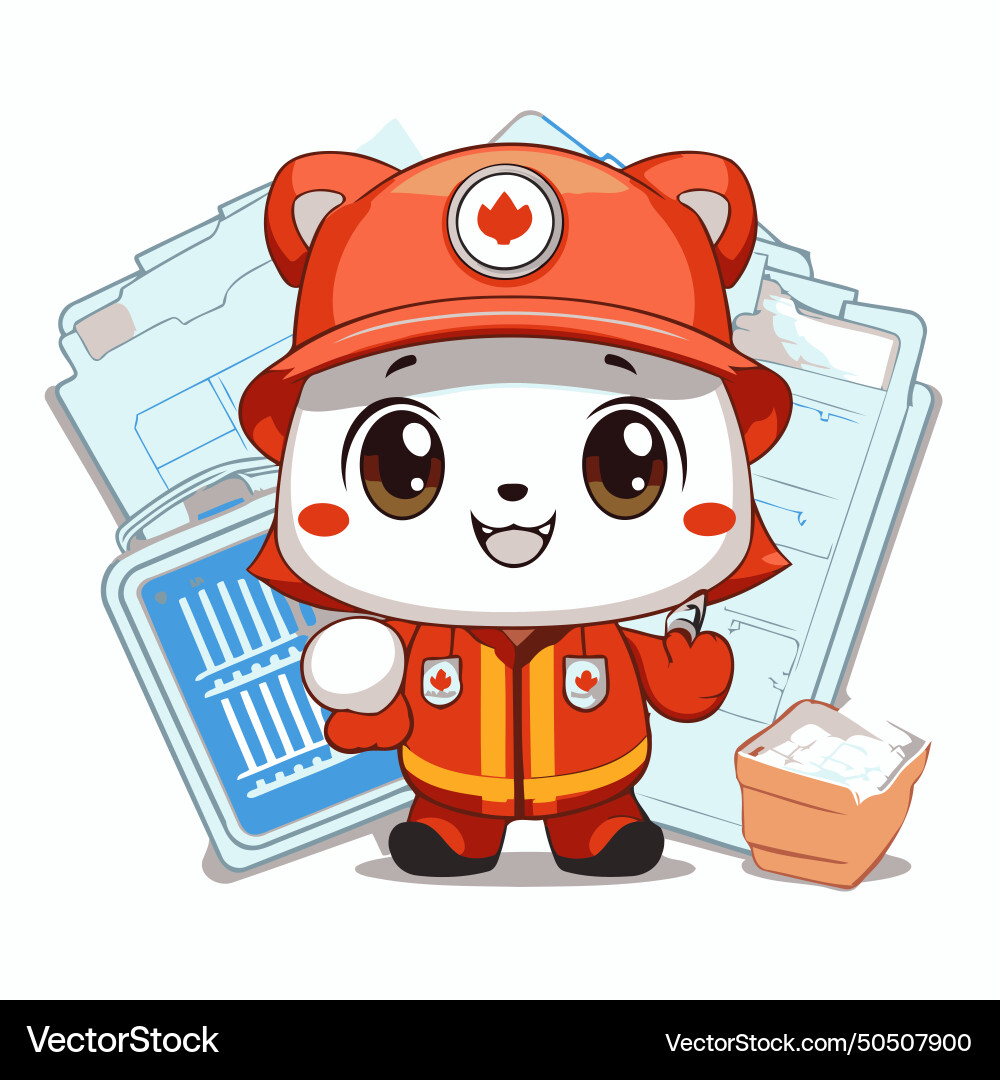 Cute cartoon firefighter with a folder Royalty Free Vector