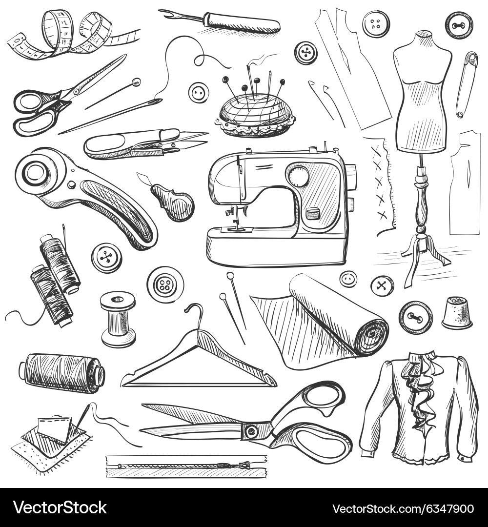 Hand drawn sewing icons set Royalty Free Vector Image