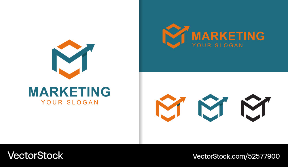 Hexagonal letter m with statistics arrow upper Vector Image