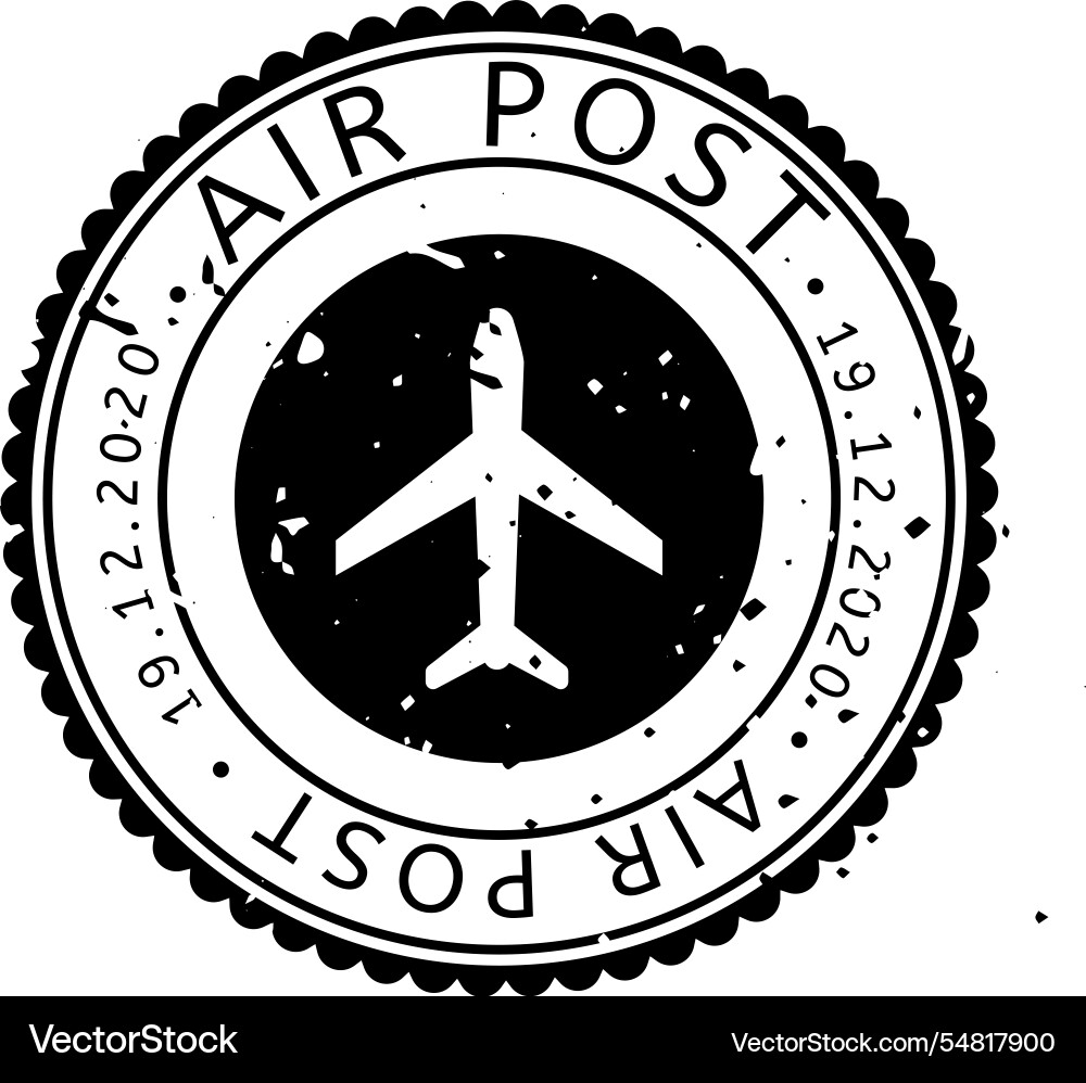 Round air post stamp featuring an airplane Vector Image