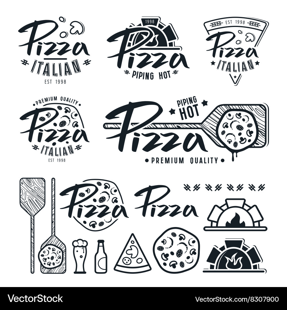 Set of pizzeria labels badges and design elements Vector Image