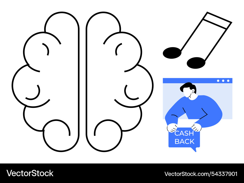 Abstract brain with music note and cashback Vector Image