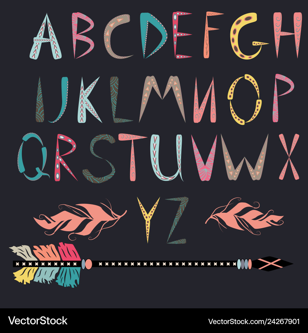 Ethnic font native american indian alphabet set Vector Image