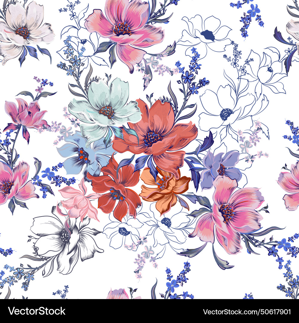 Fashion floral pattern with elegant flowers Vector Image