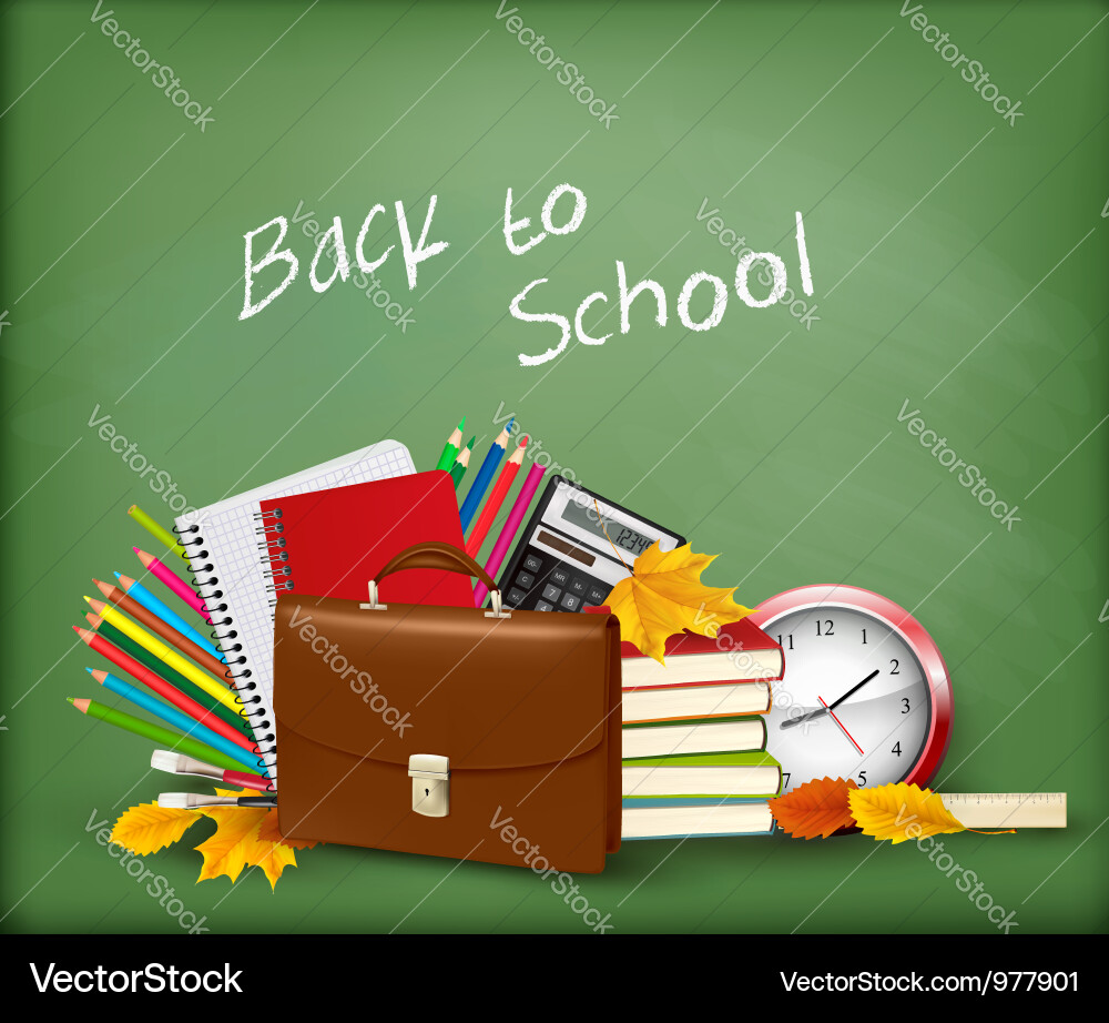 Grüner Hintergrund mit Schulbedarf Lizenzfreier Vektor