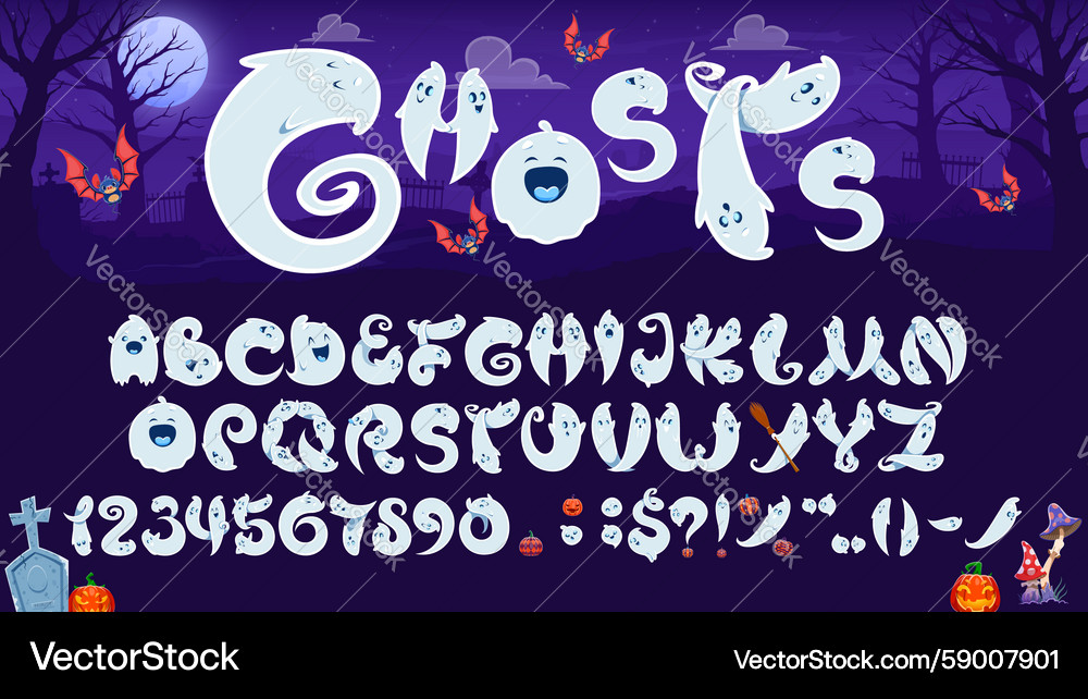 Halloween ghosts font monster alphabet letters Vector Image
