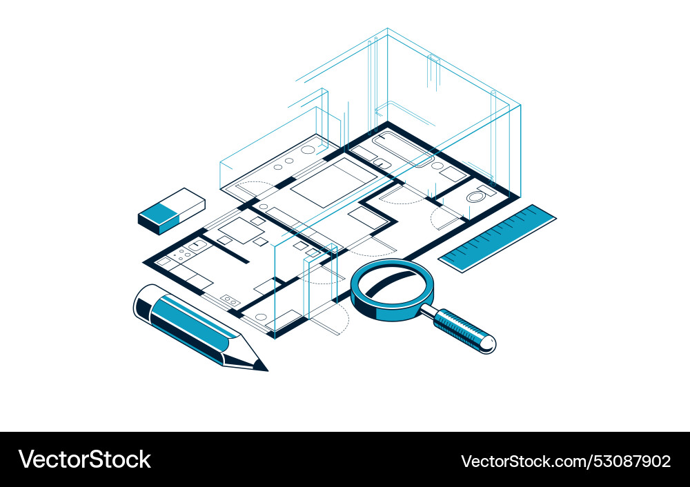 Flat plan drawing with pencil floorplan Royalty Free Vector
