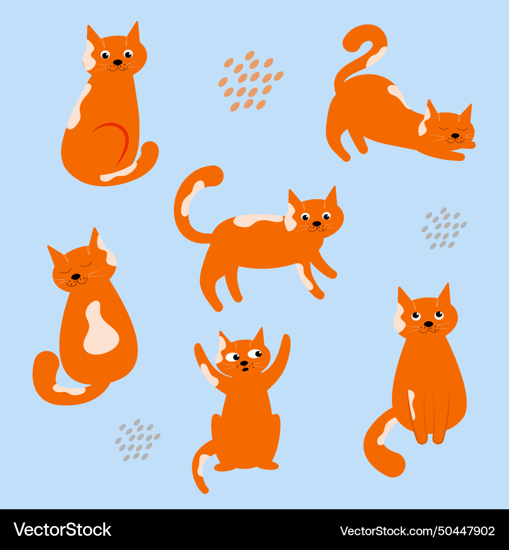 Ginger cat character set different poses Vector Image