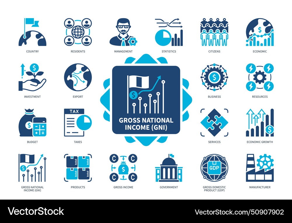Gross national income solid icon set Royalty Free Vector