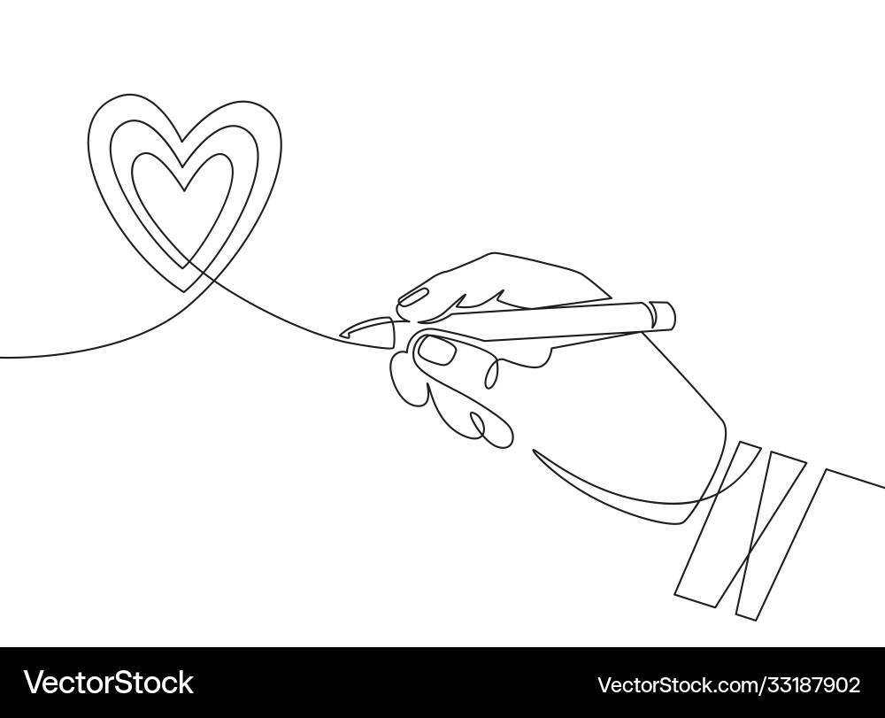 Hand Heart Line Art Royalty Free Vector Image - VectorStock