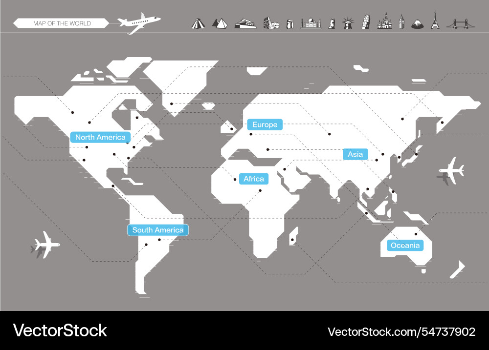Simple straight line business map of the world Vector Image