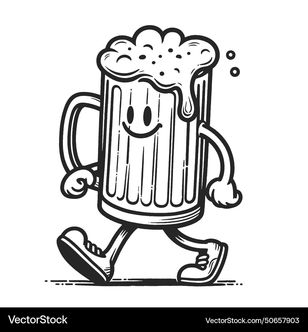 Animated beer mug cartoon character walking Vector Image