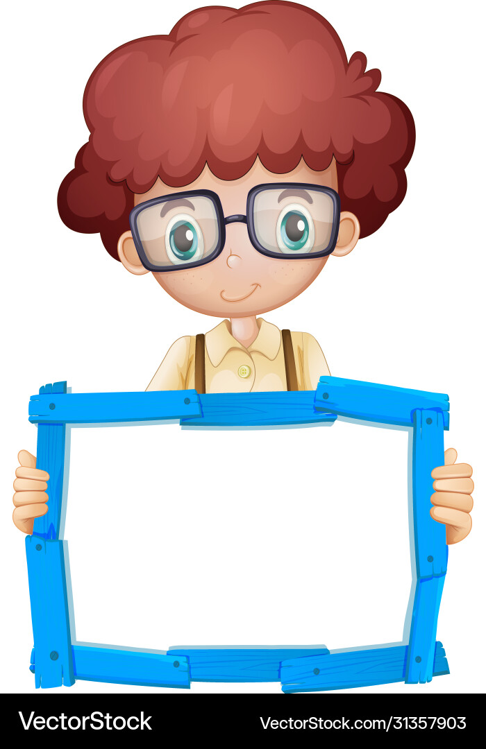 Blank sign template with cute boy on white Vector Image
