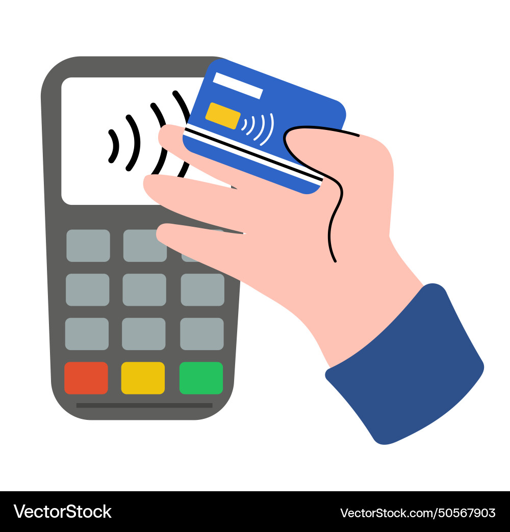Contactless payment hands paying card and pos Vector Image