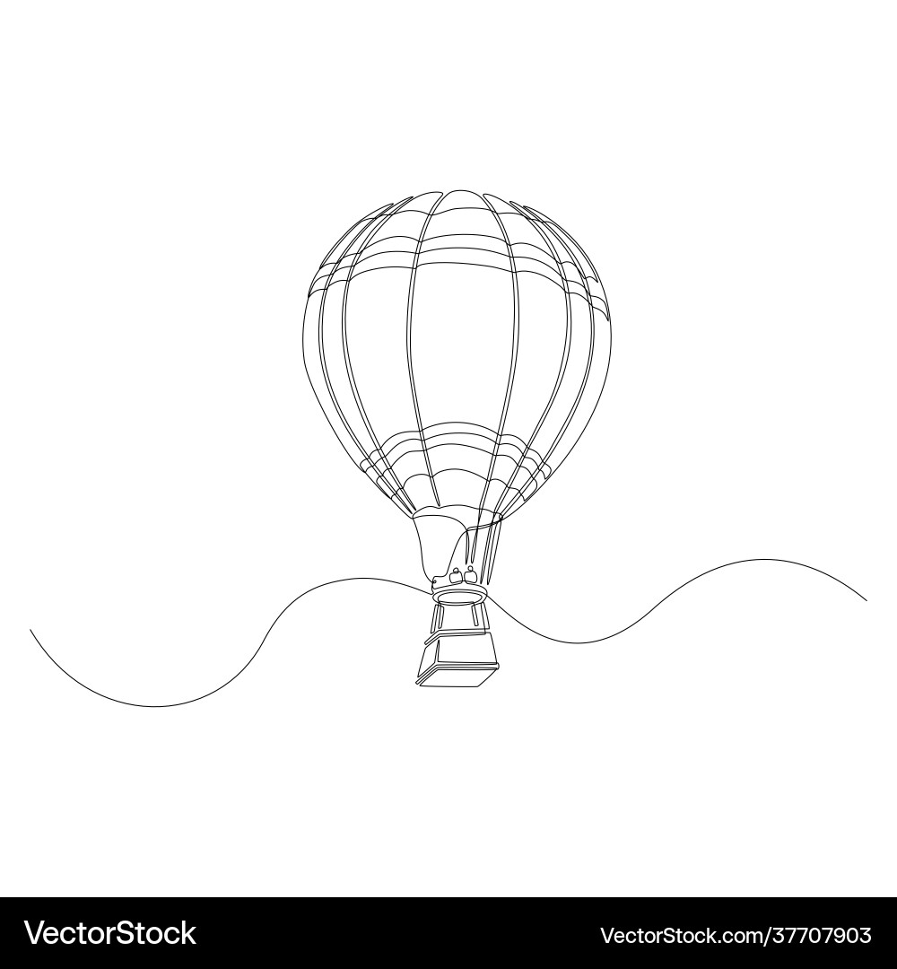 Continuous line drawing hot air balloon Royalty Free Vector