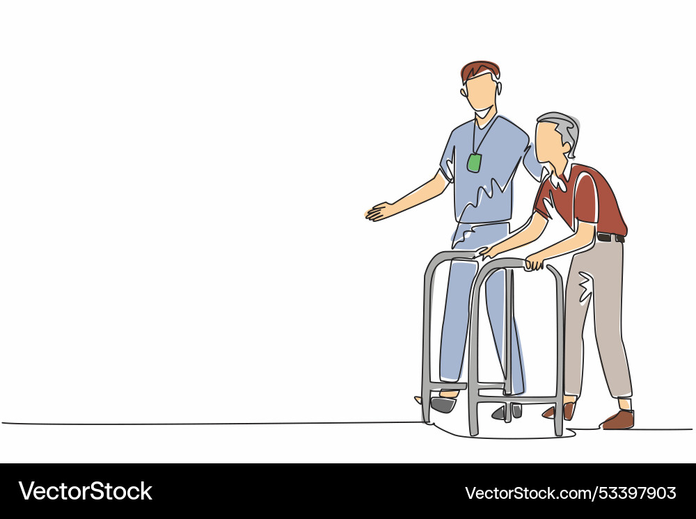 Continuous one line drawing male volunteers help Vector Image