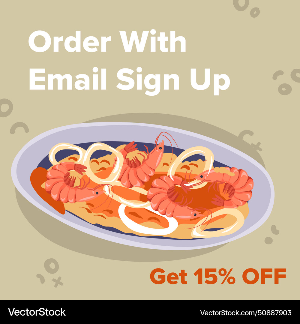 Order with email sign up served seafood Royalty Free Vector