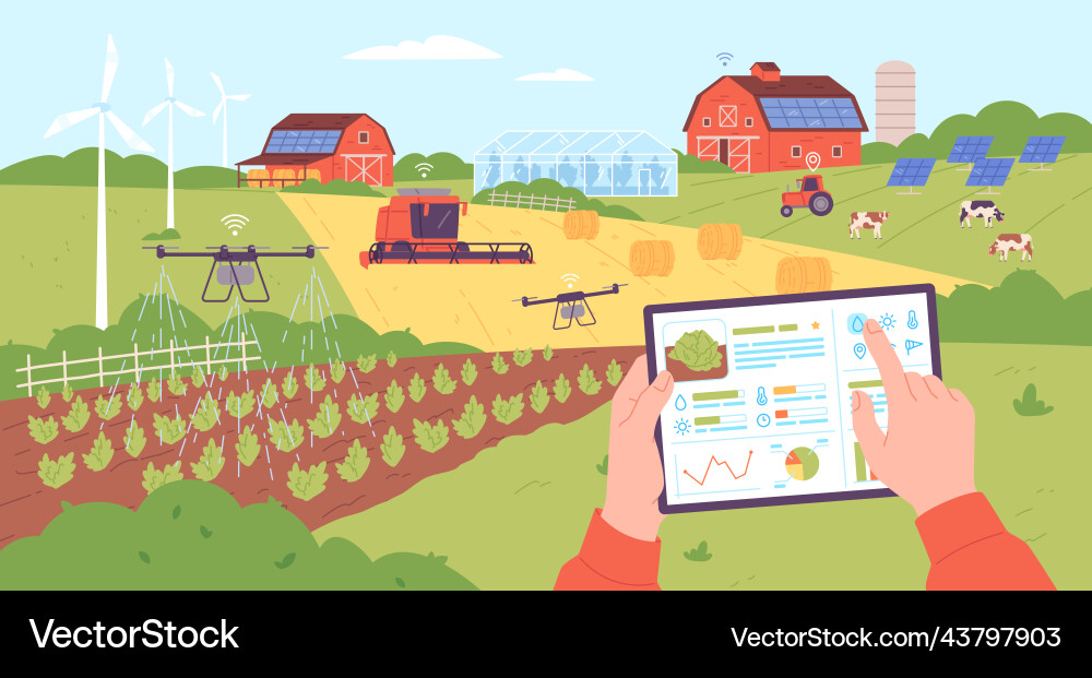 Smart farming management digital control Vector Image