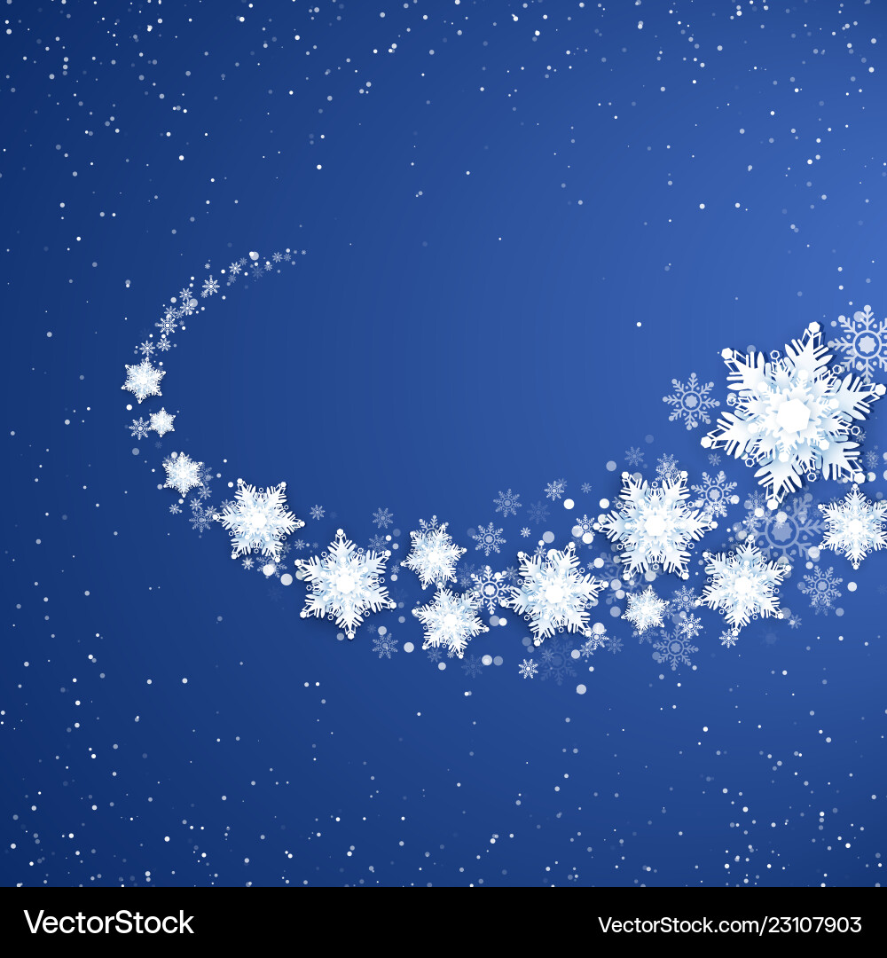 White snowflakes trail snowfall on blue Royalty Free Vector