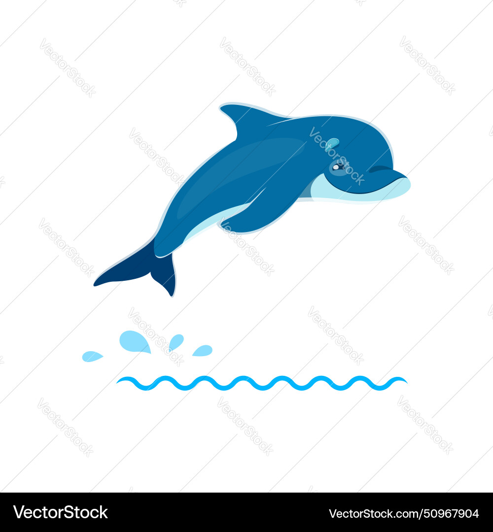 Cartoon dolphin character joyfully leaping in sea Vector Image