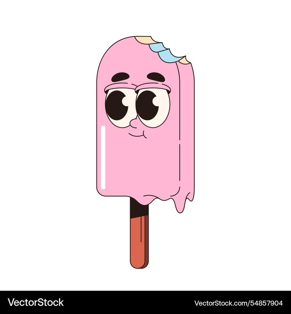 Comic Eis auf Stick mit lustigem Gesicht Vektorbild
