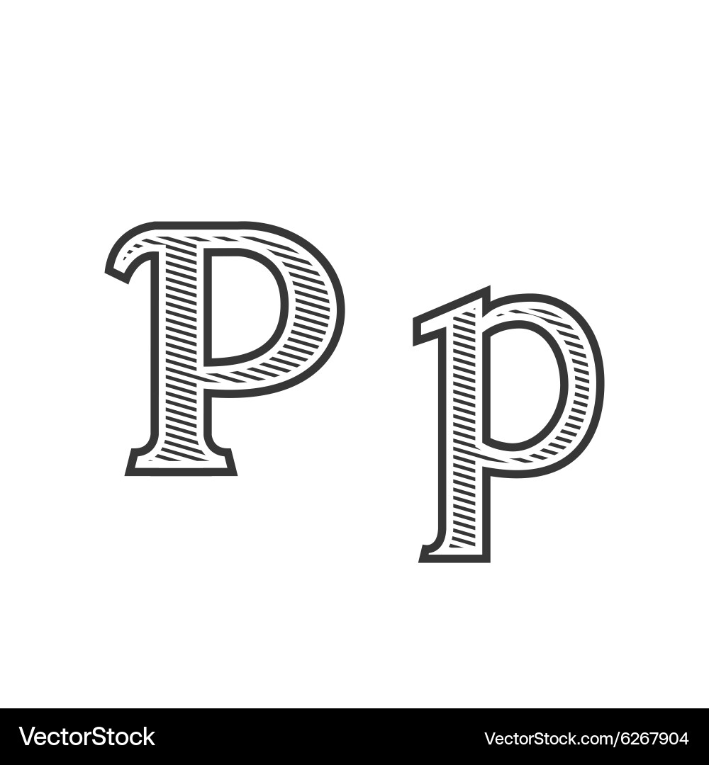 Font tattoo engraving letter p with shading Vector Image
