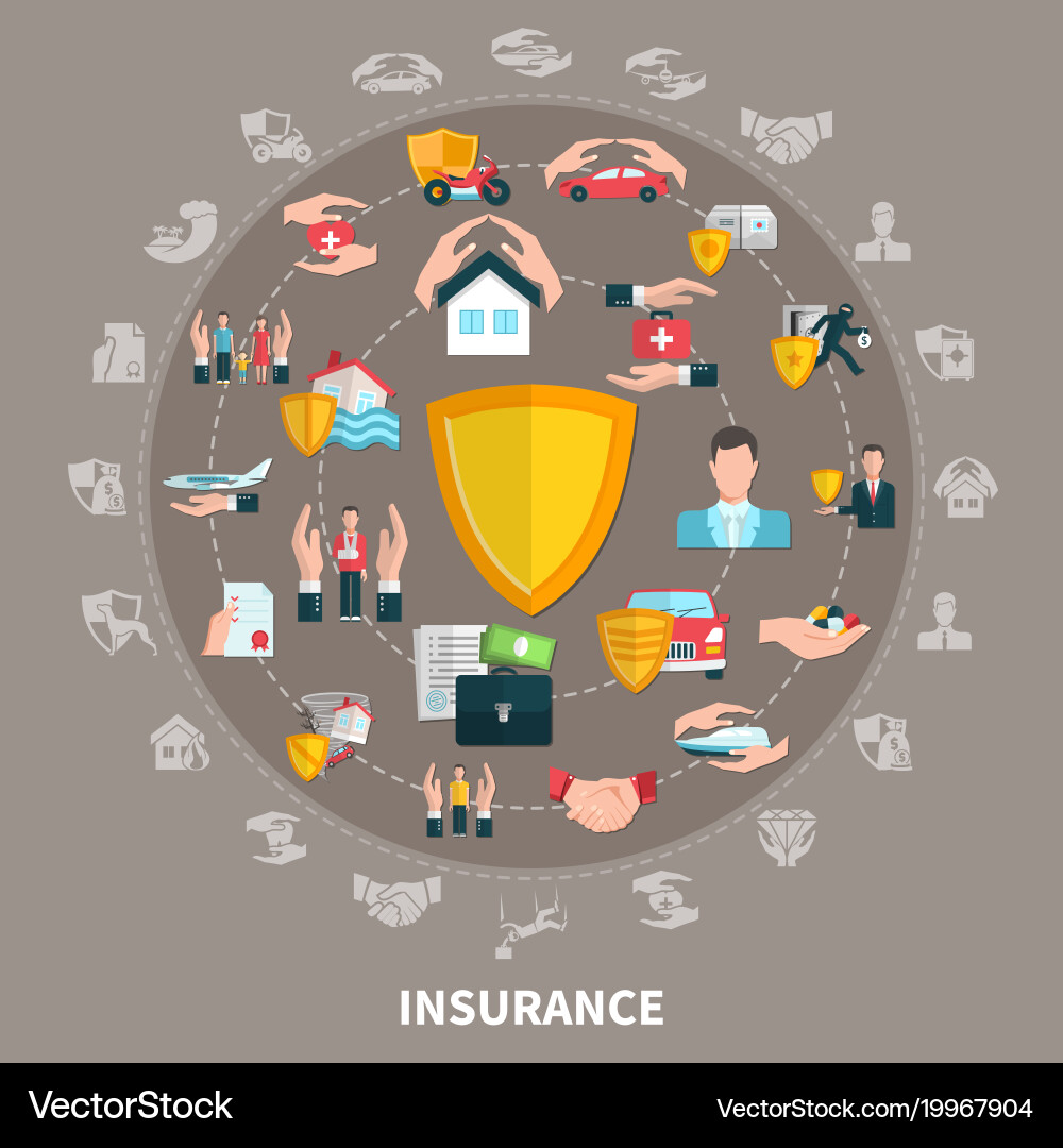 Insurance round composition Royalty Free Vector Image
