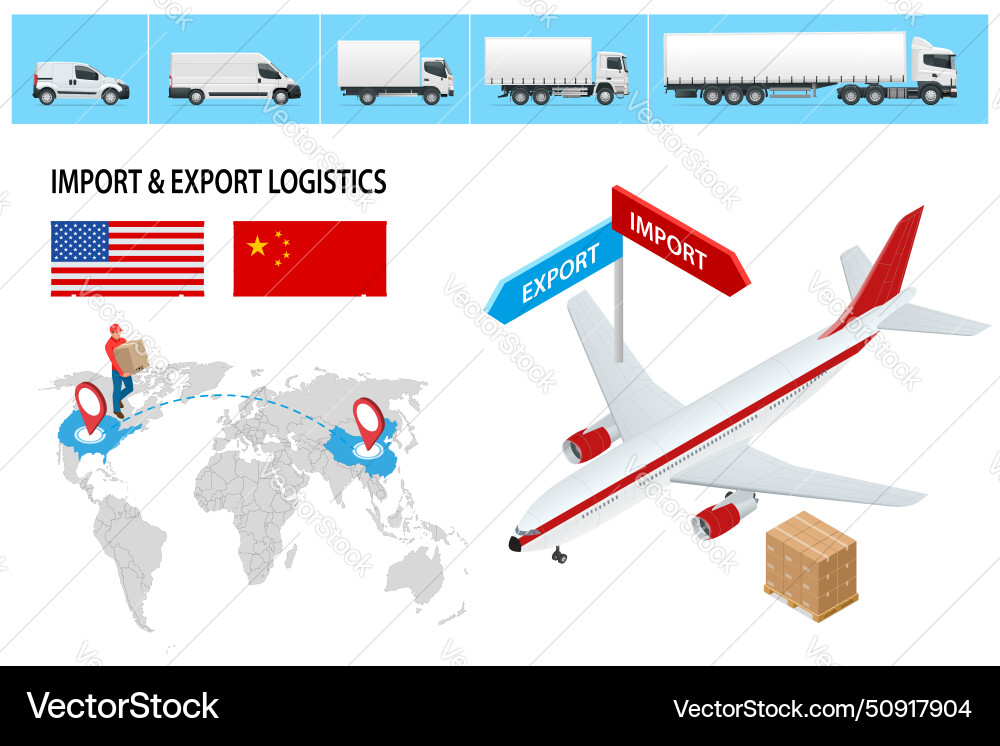 Isometric air cargo services and freight global Vector Image