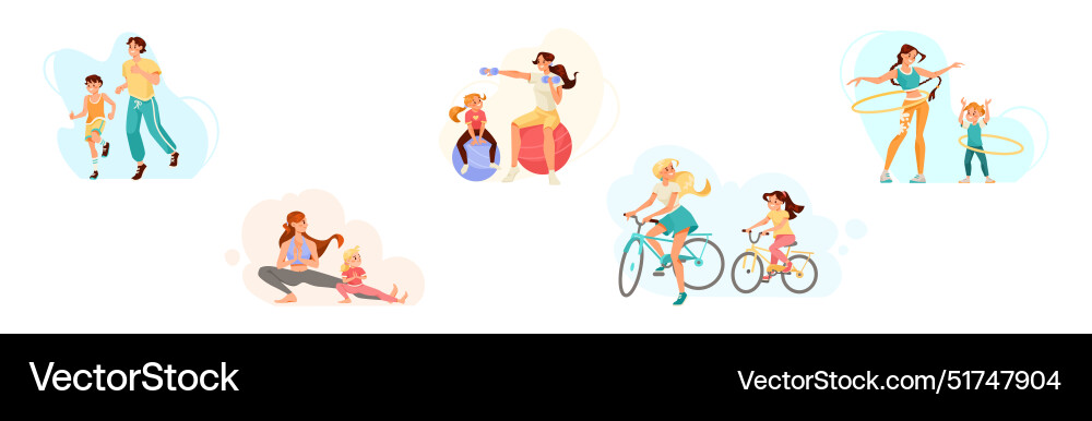 Parents with their children doing sport Royalty Free Vector