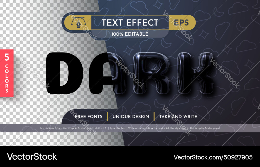 5 plastic editable text effects graphic styles Vector Image