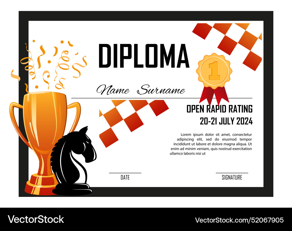 Certificate diploma template to chess tournament Vector Image