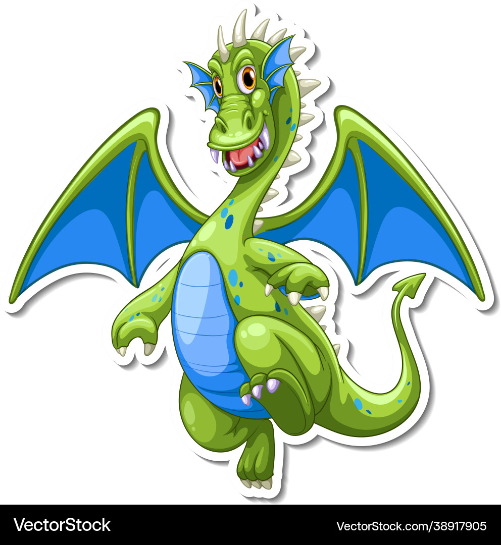 Fantasy dragon cartoon character sticker Vector Image