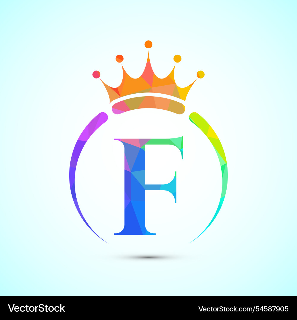 Initial alphabet f with a crown royal king queen Vector Image
