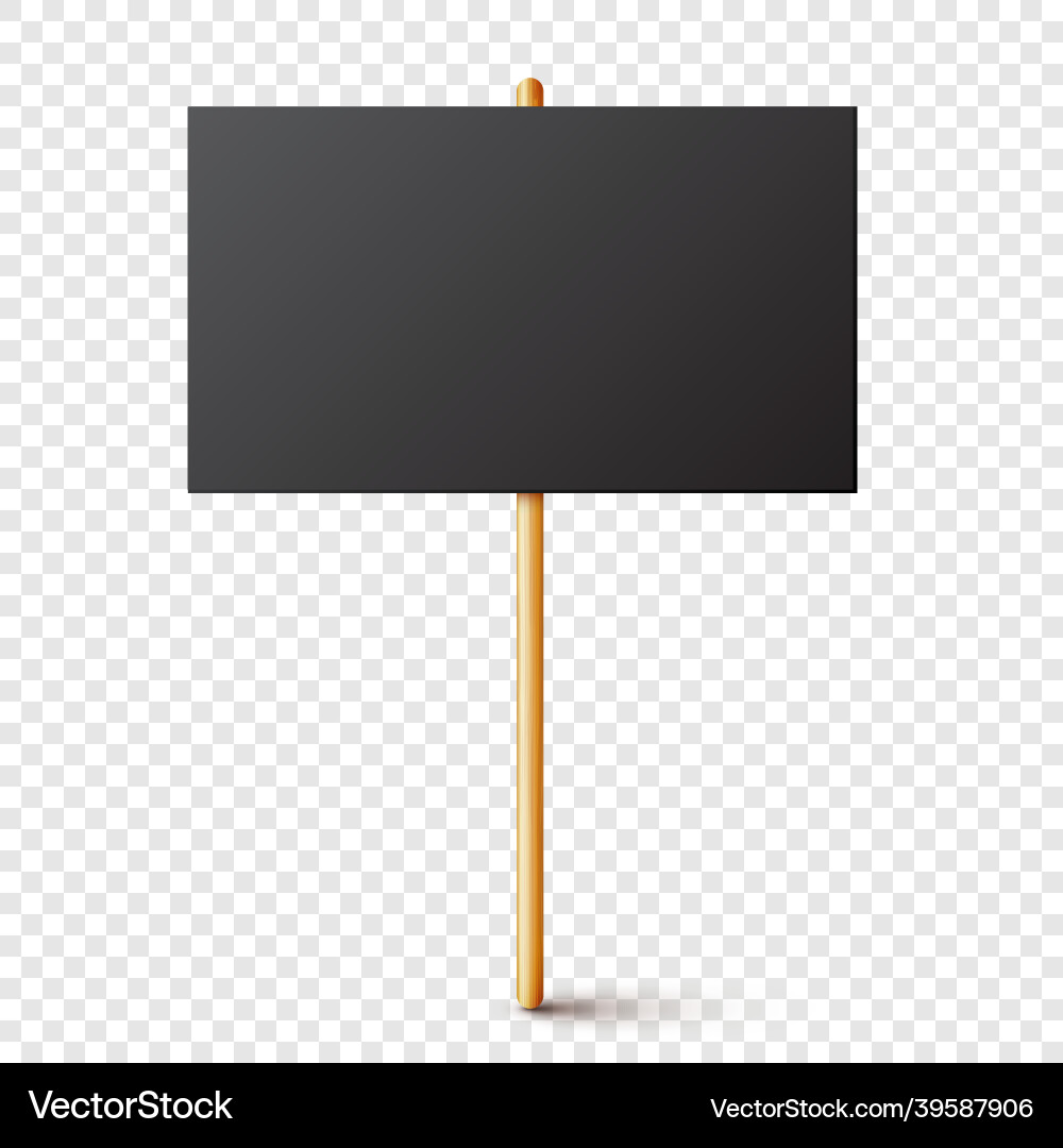 Blank black protest sign with wooden holder Vector Image