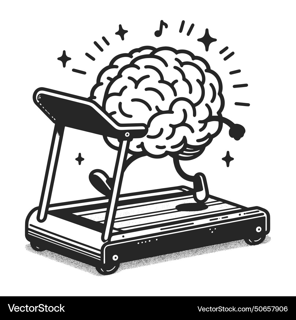 Brain character jogging on treadmill Royalty Free Vector