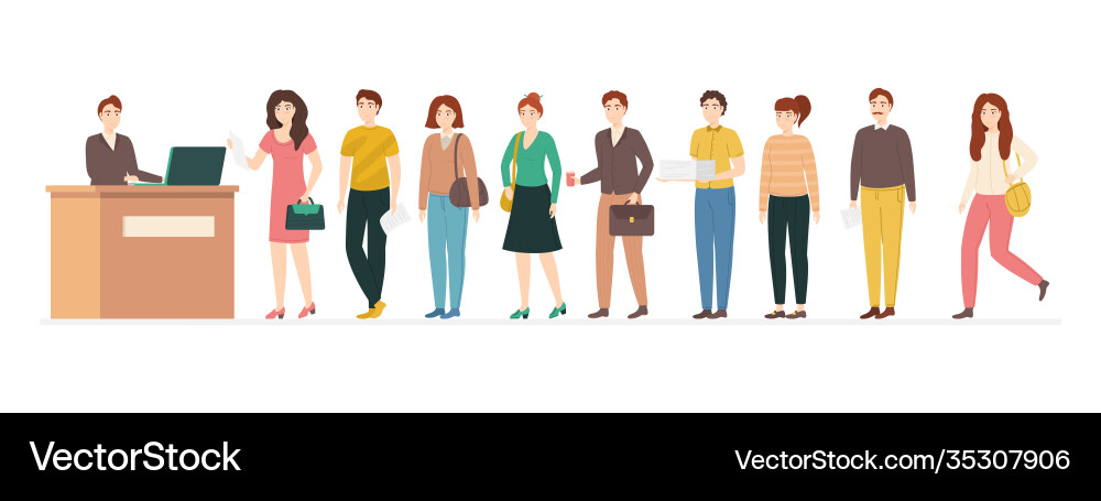 Cartoon color characters people queue documents Vector Image