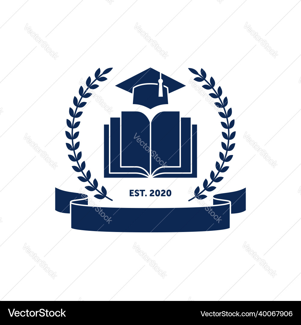 Education emblem with book and graduation hat Vector Image