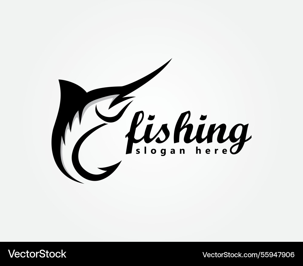 Fishing logo marlin with hook below Royalty Free Vector