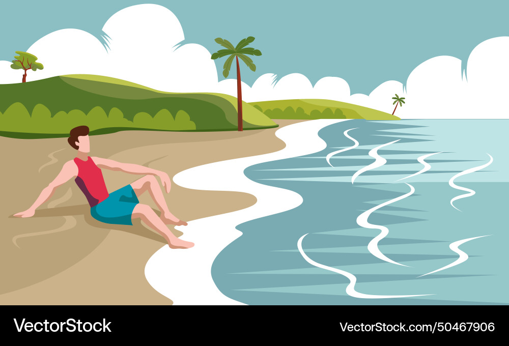 Relaxed man sitting on beach Royalty Free Vector Image